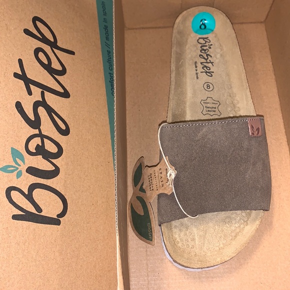 Biostep | Shoes | Biostep Made In Spain Genuine Leather Slide Suede Sandals Taupe Nib Nwt | Poshmark